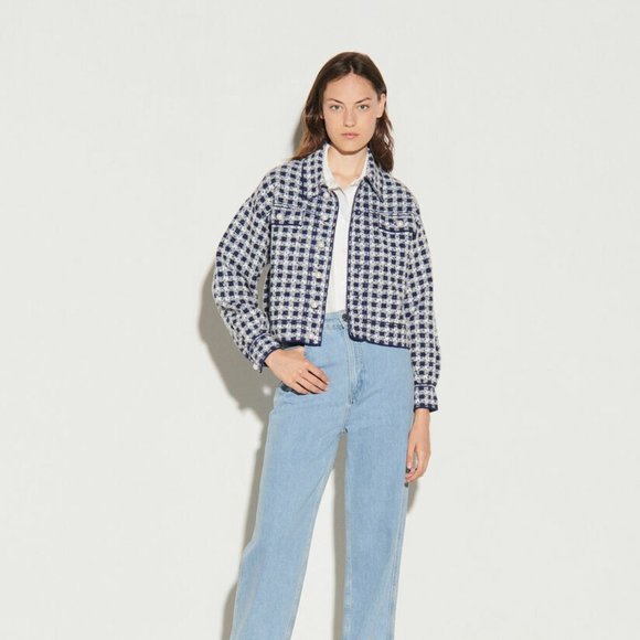Sandro | Jackets & Coats | Sandro Cropped Jacket In Jacquard Tweed ...
